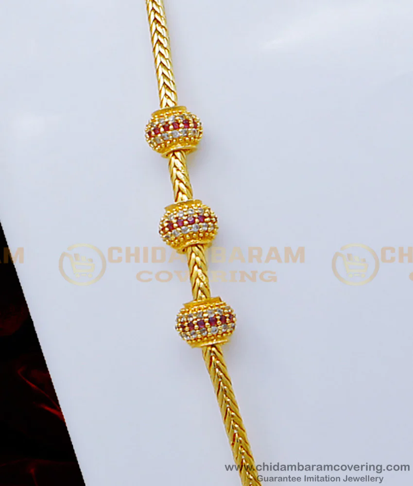Buy Gold Design White And Ruby Stone Balls Mugappu Thali Kodi Chain For